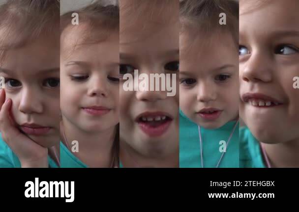 Video Collage Funny Happy Little Kid Close Up Preschool Girl Child ...