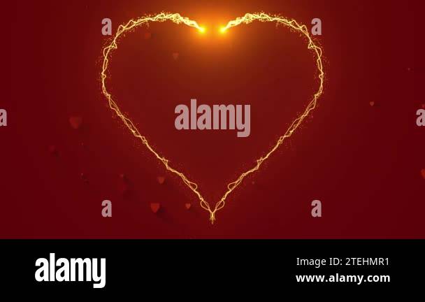 Beautiful fiery heart Shape Animation on a red background with the ...