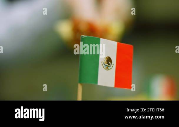 Nachos with huevos rancheros. Macro shooting with Mexican flag Stock ...