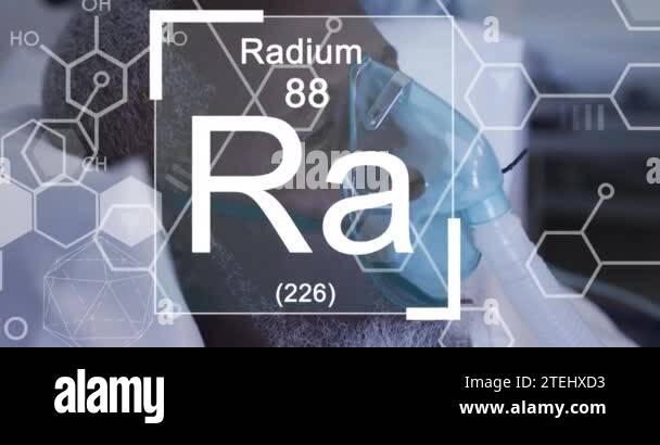 Animation of chemical symbols over patient with oxygen mask. global ...