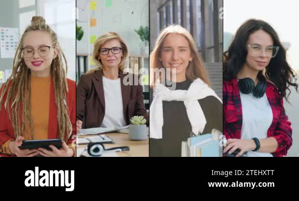 Multi screen montage of beautiful smiling confident young and adult ...