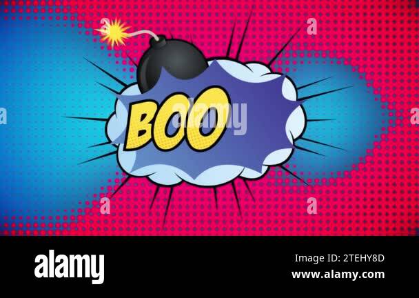 Animation of comic 5 options text over multiple comic speech bubbles ...