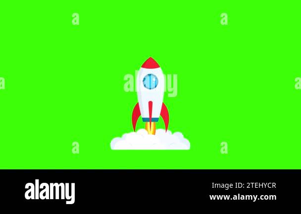 Rocket animation. Spaceship. Startup. Rocket with fire flame. Launch ...
