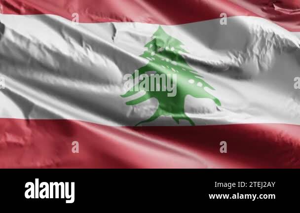 Lebanon flag slow waving on the wind loop. Lebanese banner smoothly ...