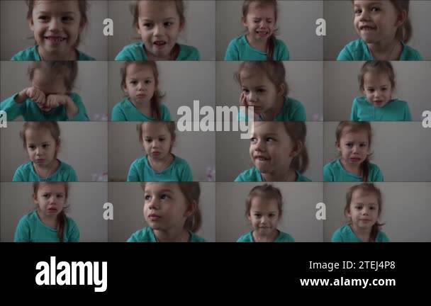 Video Collage Funny Happy Little Kid Close Up Preschool Girl Child ...