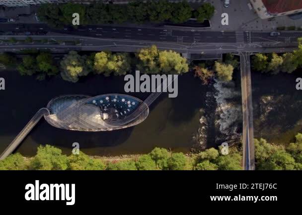 Famous artificial floating island platform top down aerial view above ...