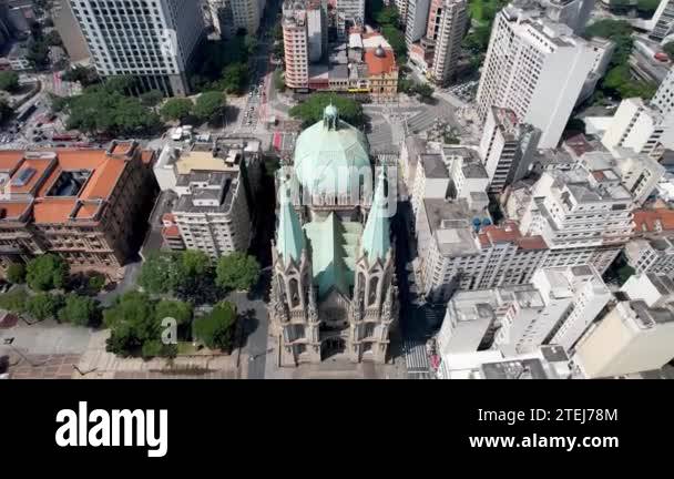 Panning wide of famous catholic church Metropolitan Cathedral of Sao ...