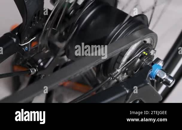 The Planetary Hub on a Belt Drive Bicycle Rotating, Rear Gear Change ...