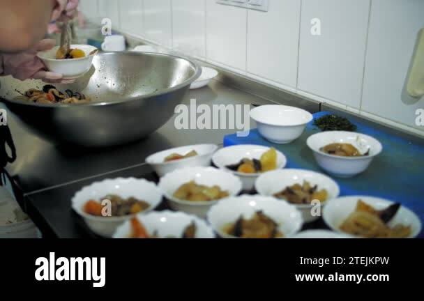 cooking. buffet restaurant kitchen. canteen. Close-up. cooking food in ...