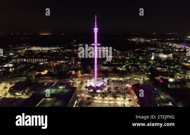 Night landscape of illumination attraction at amusement park at ...