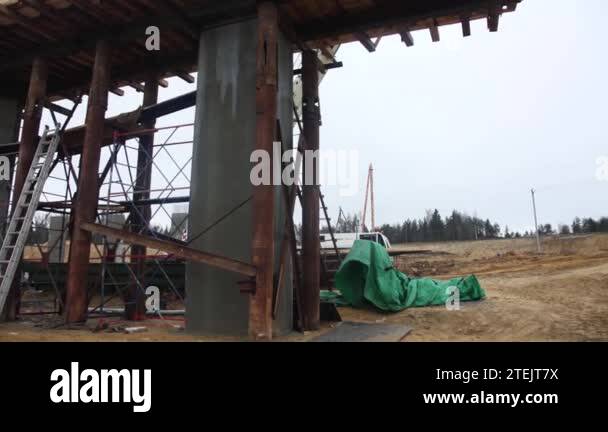 panorama of the construction site, construction is in full swing, black ...