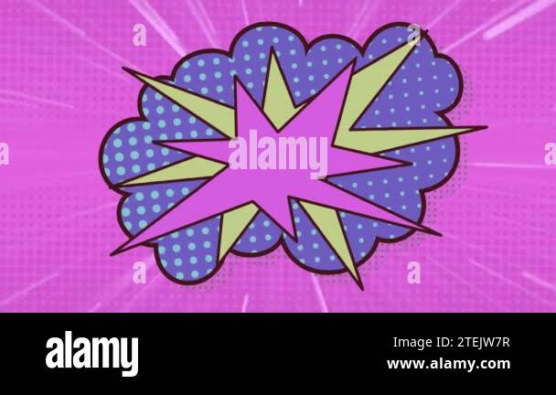 Animation of comic 5 options text over multiple comic speech bubbles ...