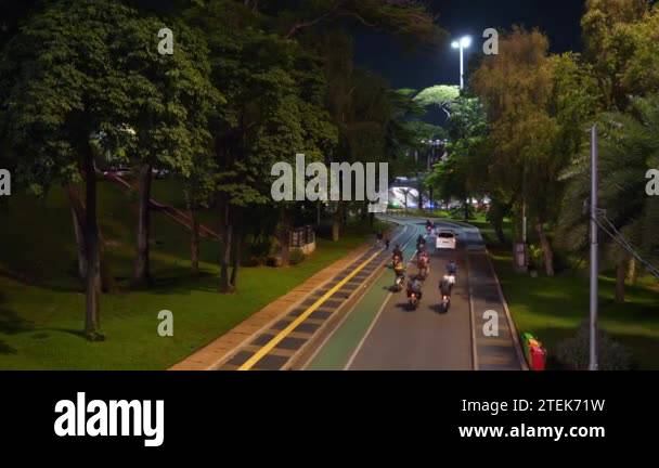 JAKARTA, INDONESIA - CIRCA 2020: jakarta city night time illuminated famous busy traffic street ...