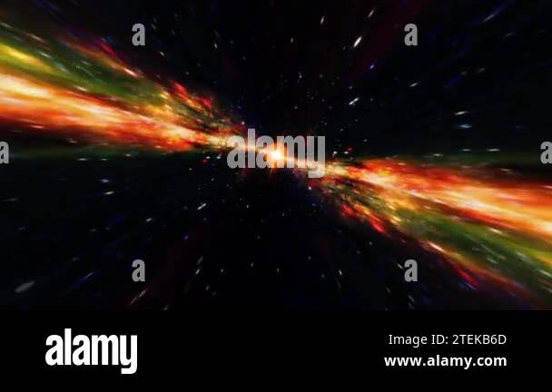 Abstract colorful glow orange green hyperspace tunnel through space ...