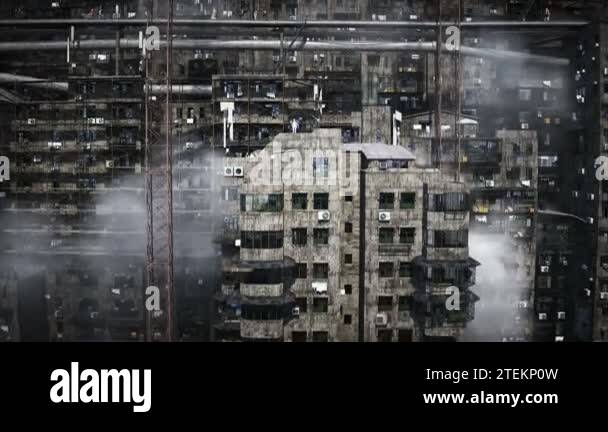 Apocalyptic city build. Overpopulation problem. Realistic 4k animation ...