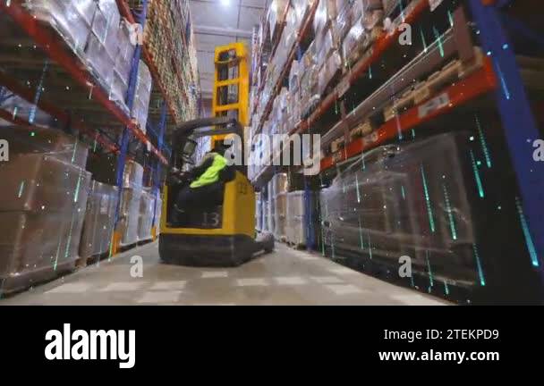 Modern forklift in a warehouse. Visualization of modern technologies ...