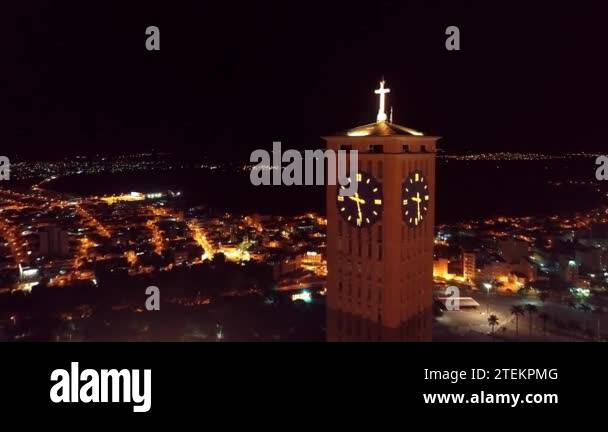 Night scape of religion church sanctuary landmark at Brazil. Famous ...