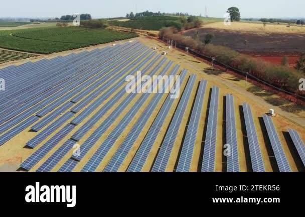 Photovoltaic solar panels farm. Green energy generation. Solar panels ...
