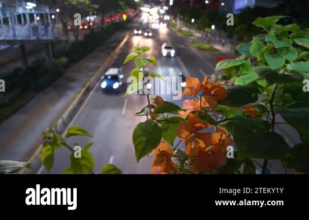 JAKARTA, INDONESIA - CIRCA 2020: jakarta city night time illuminated famous busy traffic street ...