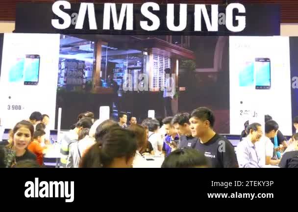 The Samsung smartphone booth show new smartphone and new technology and ...