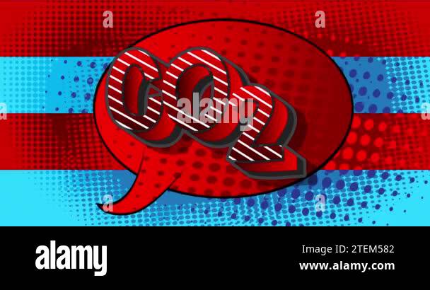 CO2. 4k animated Comic book word text moving on abstract comics background. Retro pop art style ...