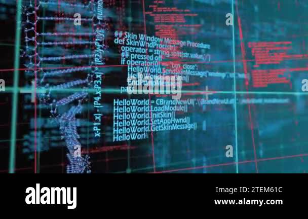 Digital animation of dna structure and data processing against black ...