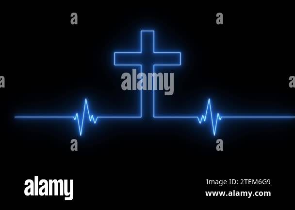 Animation of the cross of Jesus Christ illuminated with neon. Cross of ...