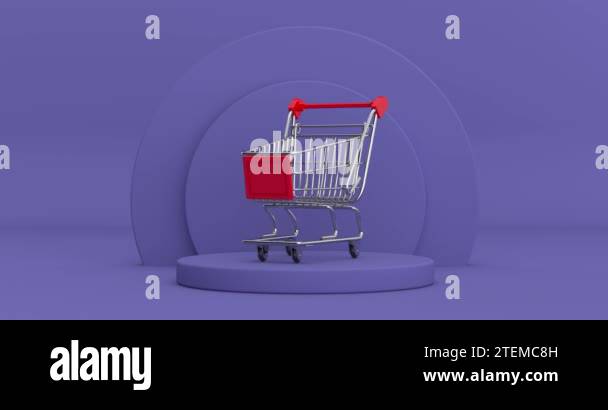 4k Resolution Video: Shopping Trolley Cart Rotating over Violet Very ...