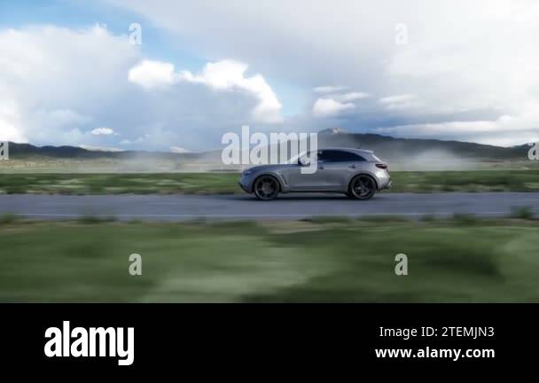 Luxury suv very fast driving on highway. Transport concept. Realistic ...