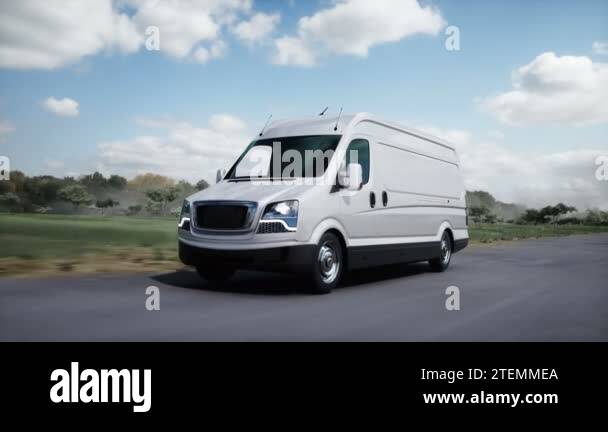 Generic 3d model of delivery van very fast driving on highway. Gas, oil ...