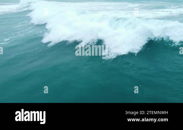 Clear ocean water, Powerful stormy sea waves, Aerial view of pure water ...