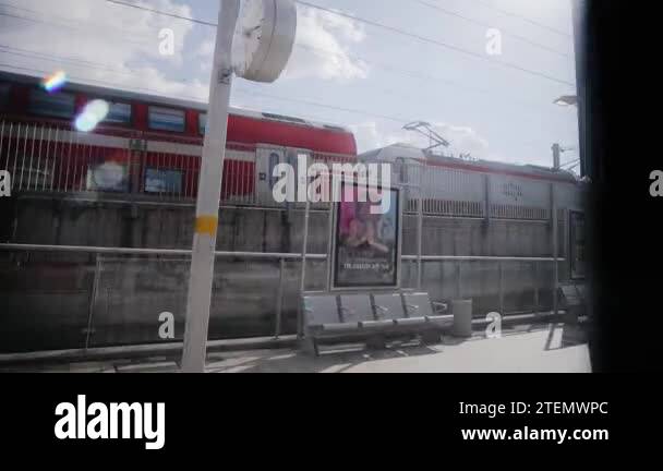 Tel Aviv City station platform view from inside of rail wagon thats ...