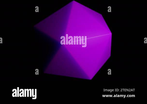 Abstract pink rotating 3D dodecahedron isolated on a black background ...