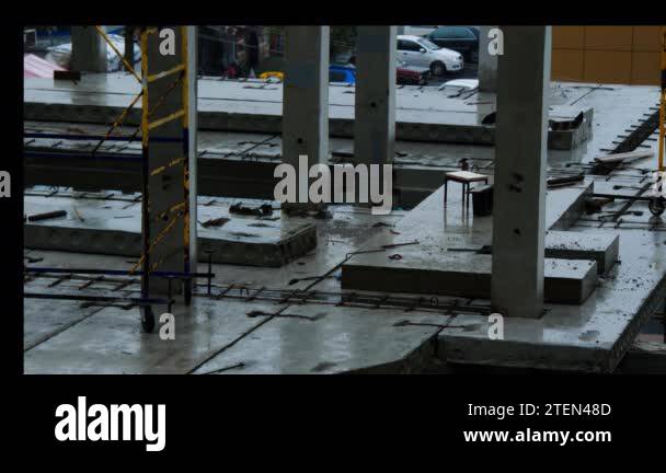 Construction site in the rain. The builders left the workplace due to ...