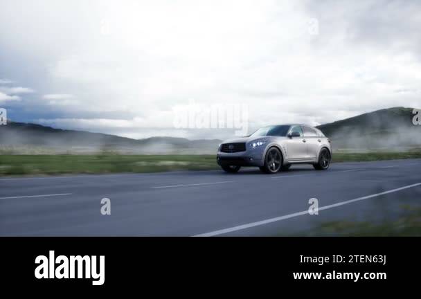 Luxury suv very fast driving on highway. Transport concept. Realistic ...