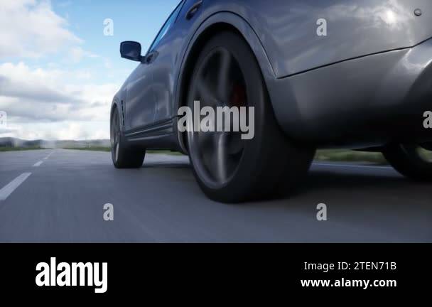 Luxury suv very fast driving on highway. Transport concept. Realistic ...