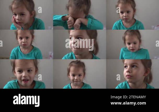 Video Collage Funny Happy Little Kid Close Up Preschool Girl Child ...