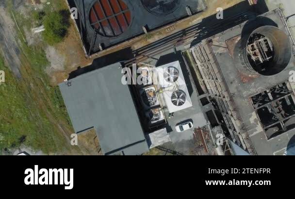 Cooling tower from a drone. Industrial cooling towers. Wet cooling ...