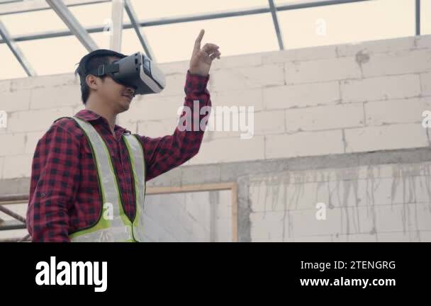 Asian architect engineer worker man in protective helmet and uniform ...