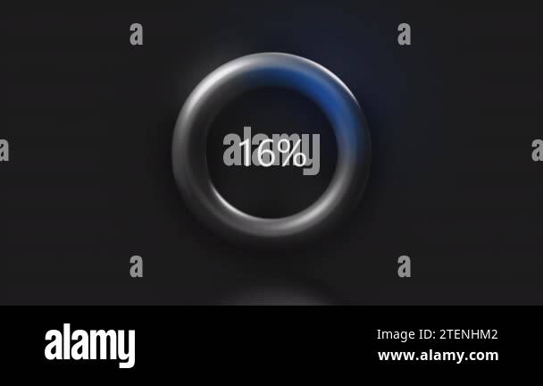 Blue circular radial percentage progress ring on a black backgrounds ...