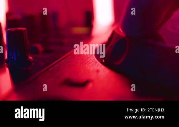 DJ mix studio audio tracks mixing buttons pads decks mixing console ...