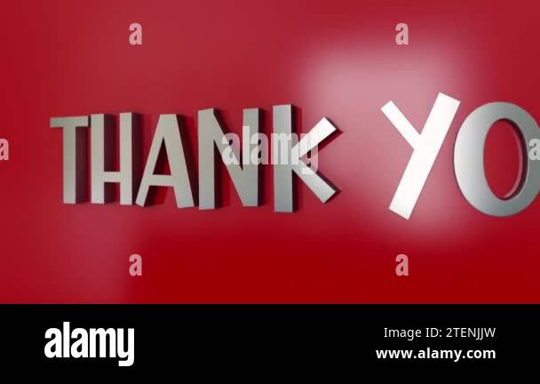3D chrome text word flying of THANK YOU animation effect on red ...