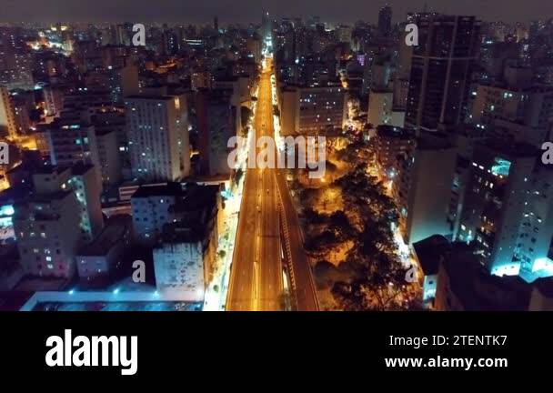 Night scape downtown Sao Paulo Brazil. Cityscape of Sao Paulo Brazil at ...