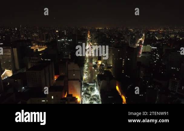 Night scape downtown Sao Paulo Brazil. Cityscape of Sao Paulo Brazil at ...