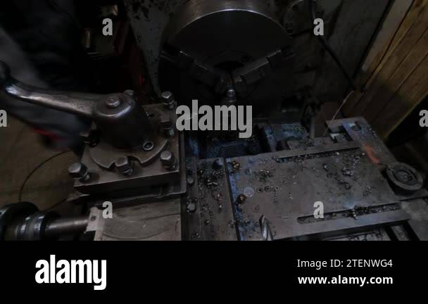 Industrial lathe for metal on which the foreman of the shop for the ...