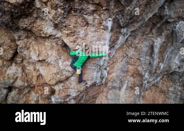 cinematic climbing moments. slow motion footage of strong female ...