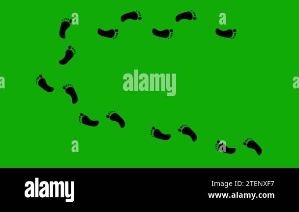 Loop animation of the black silhouette of bare feet leaving the mark of ...