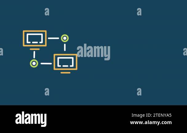 4k video of cartoon two devices connected to each other on blue ...