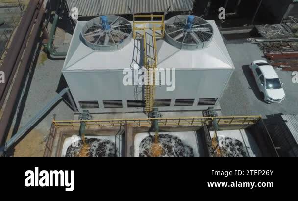 Cooling tower from a drone. Industrial cooling towers. Wet cooling ...
