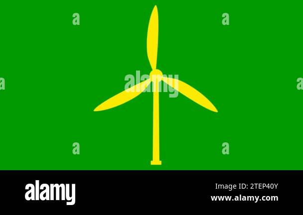 Animated flat ecology icon. yellow symbol of wind power plant. Blades ...